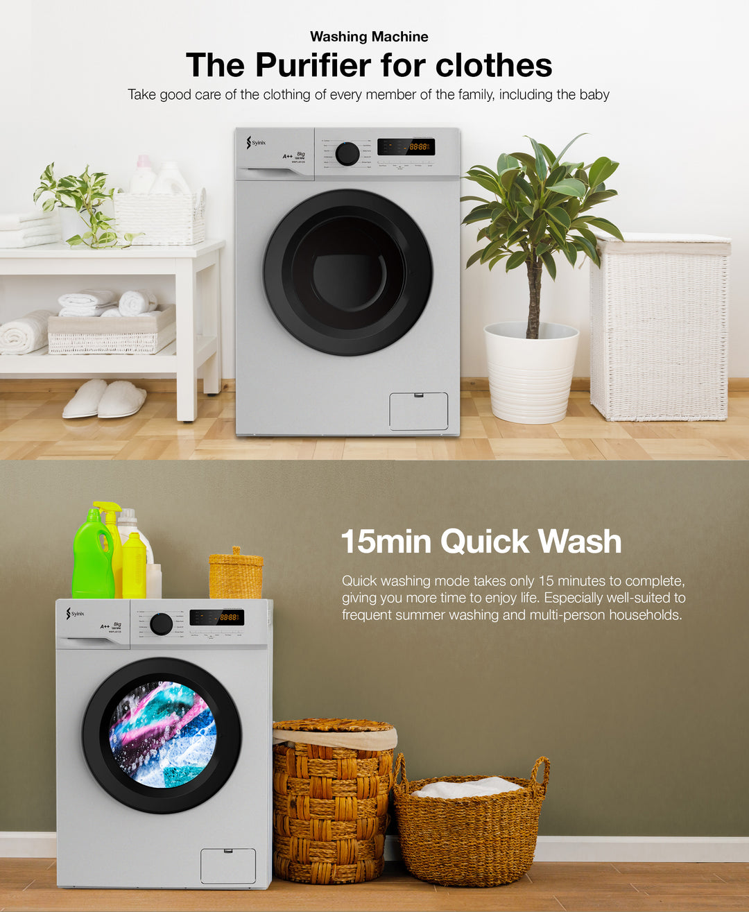 Synix 8kg WMFL5812SG Front Load Washing Machine - Kitchenhub